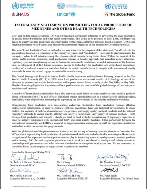 Interagency Statement on Promoting Local Production of Medicines and ...