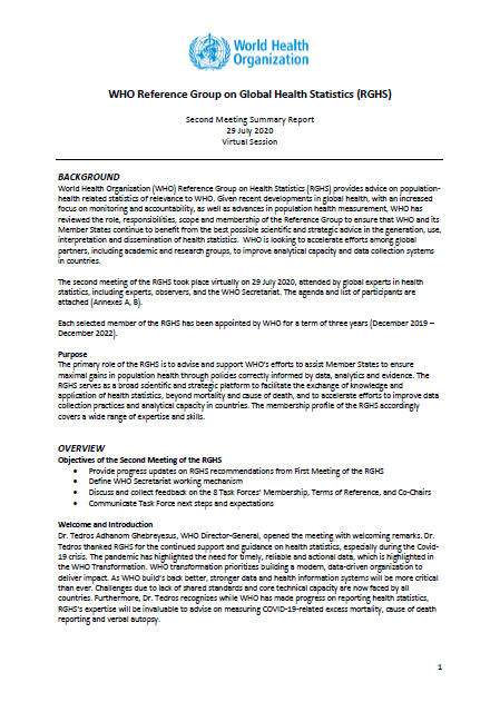 Report of the second meeting of the WHO Reference Group on Health ...