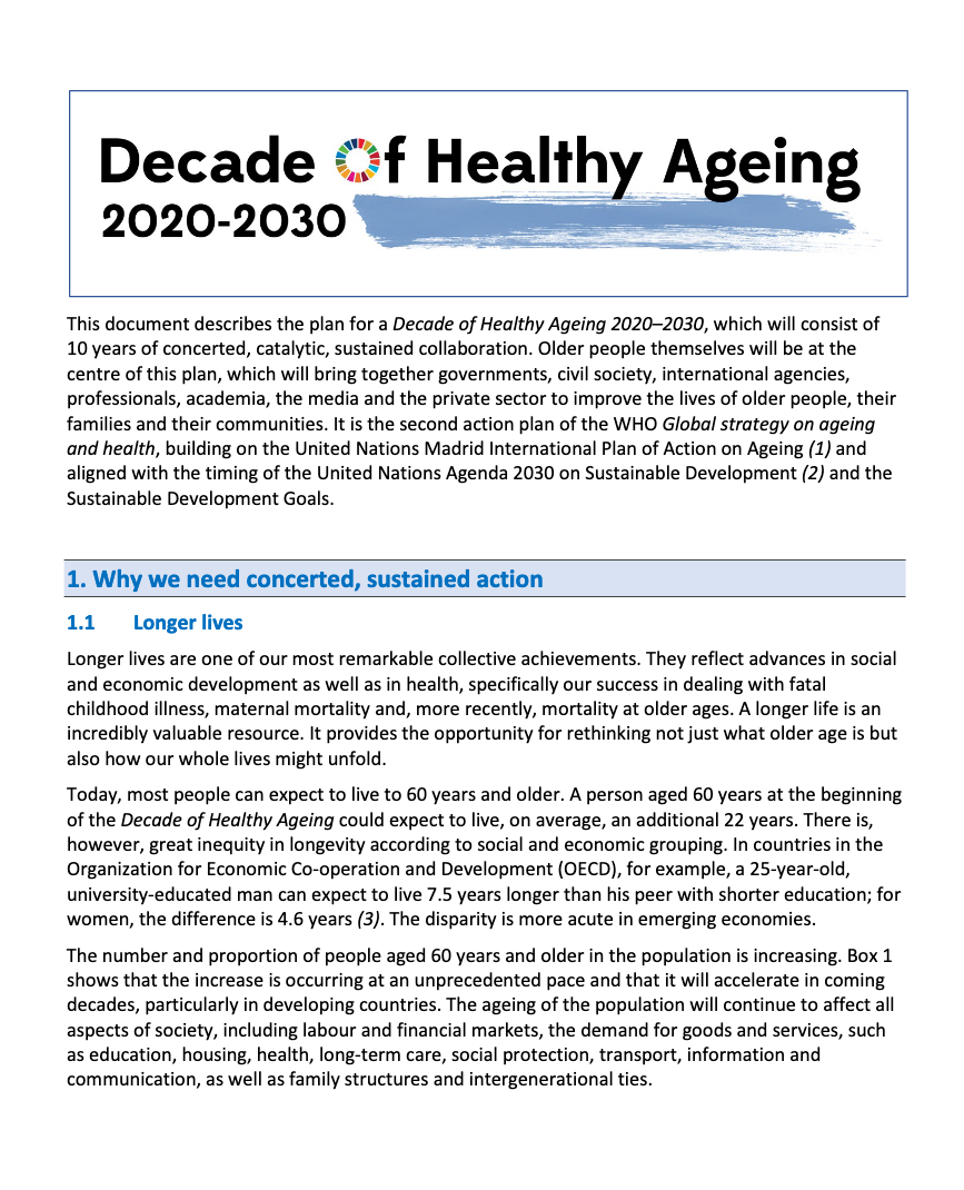 UN Decade of Healthy Ageing