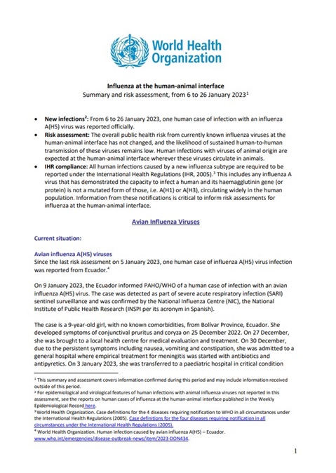 Influenza at the human-animal interface summary and assessment, 26 ...