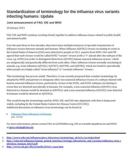 Standardization of terminology for the influenza virus variants ...