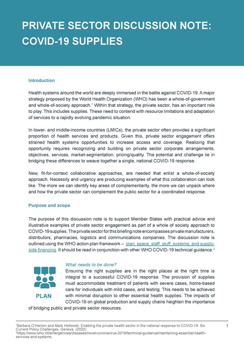Private sector discussion note: COVID-19 supplies