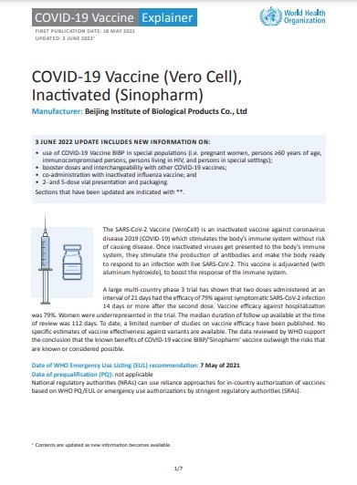 Sinopharm [Vero Cell]- Inactivated, COVID-19 vaccine