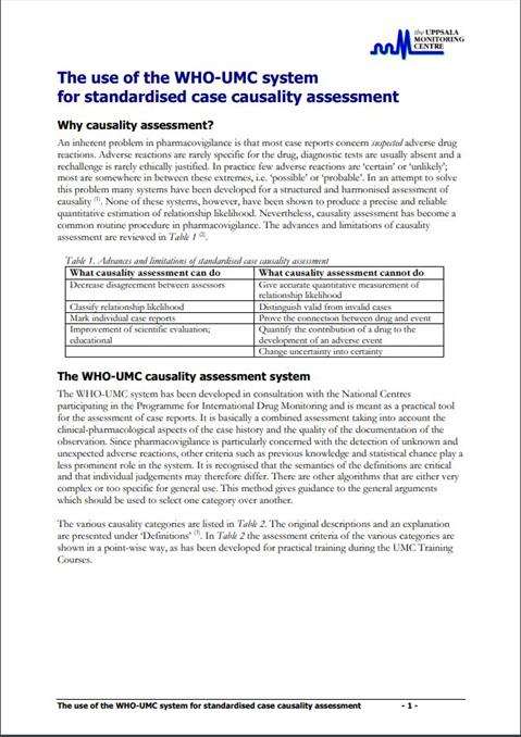 The use of the WHO-UMC system for standardised case causality assessment