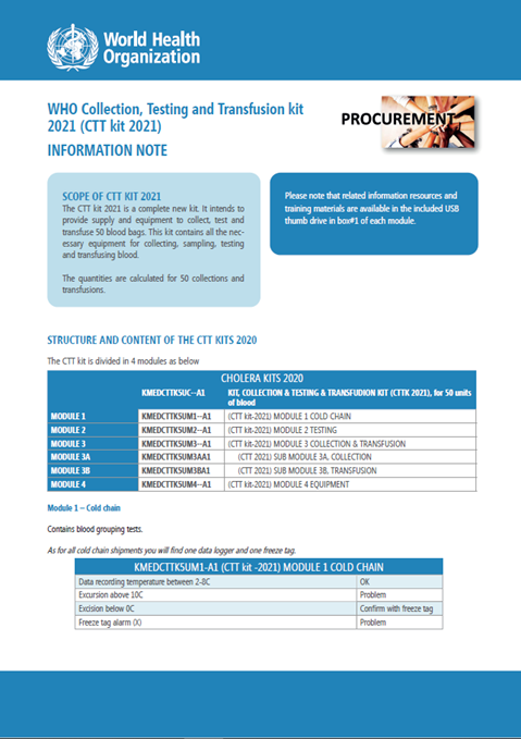 Technical note: Collection, testing and transfusion kit (CTT) 2021