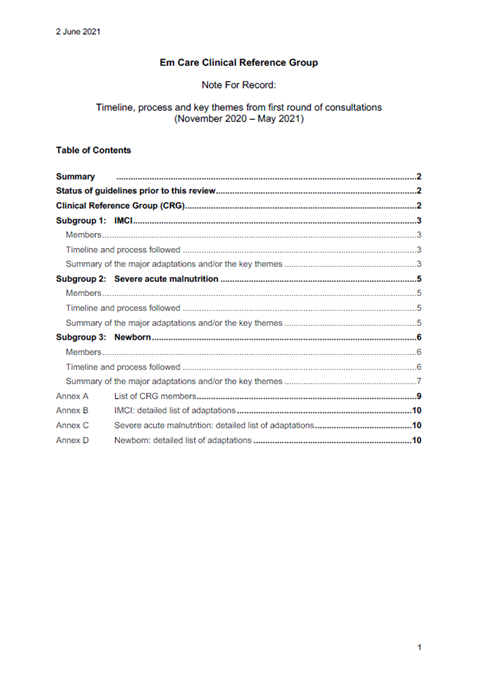 Em Care Clinical Reference Group - Timeline, process and key themes ...