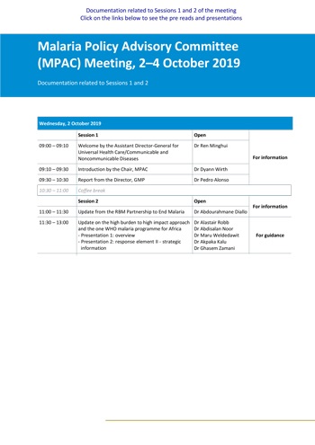 Malaria Policy Advisory Committee to the WHO: Sessions 1 and 2 of the ...
