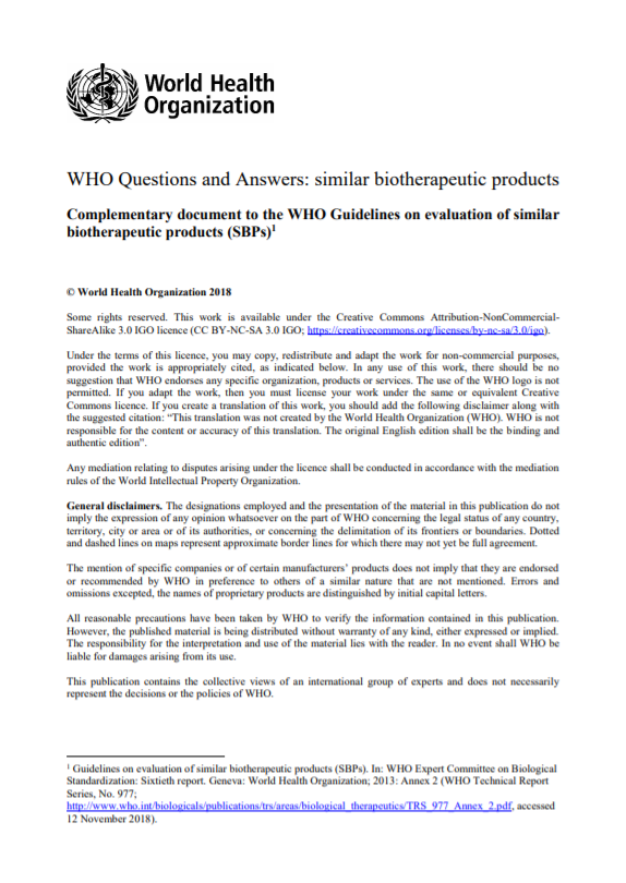 WHO Questions and Answers: Similar Biotherapeutic Products