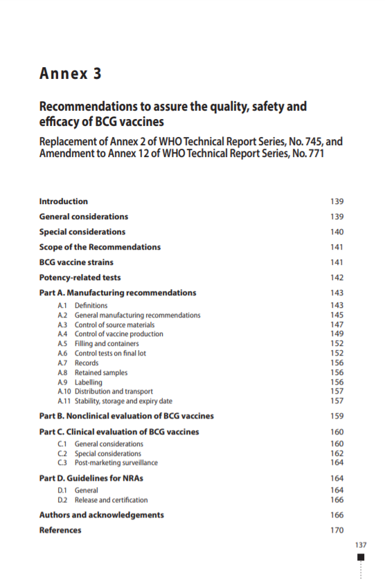 Recommendations to assure the quality, safety and efficacy of BCG ...
