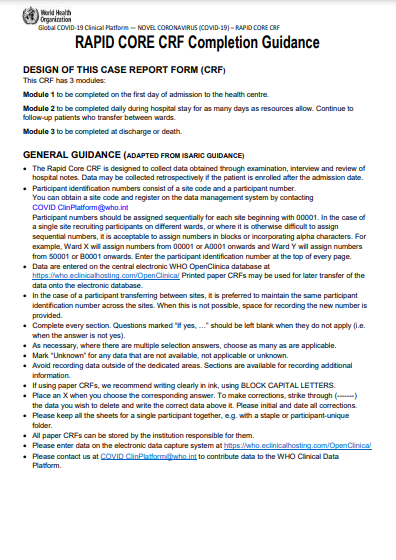 Rapid core CRF Completion Guidance