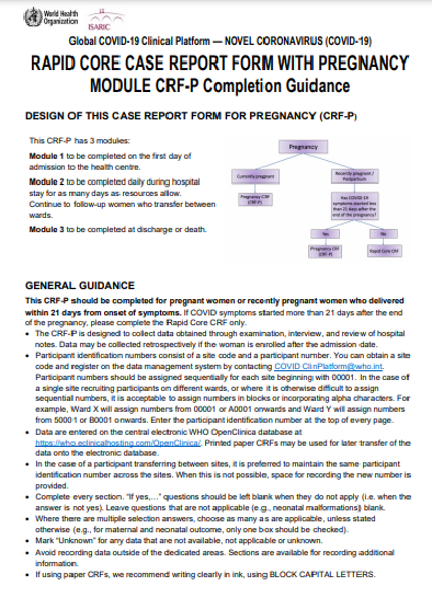 Rapid core case report form with pregnancy module CRF-P Completion Guidance