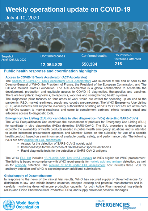 Weekly operational update on COVID-19 - 10 July 2020
