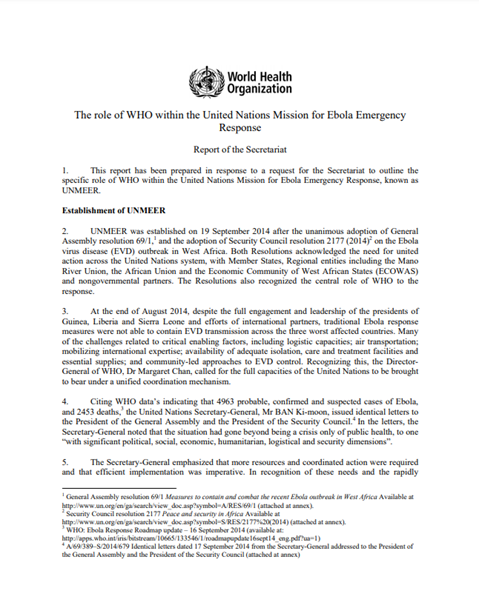 The role of WHO within the United Nations Mission for Ebola Emergency ...