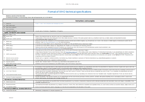 WHO technical specifications for 61 medical devices