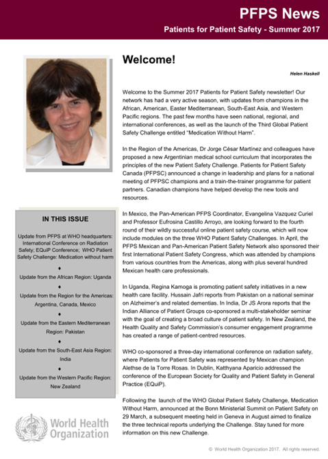 Patients For Patient Safety Newsletter - Summer 2017