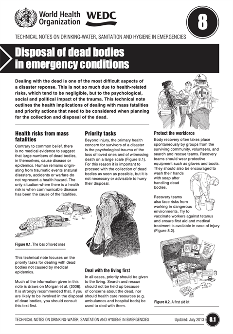 Disposal of dead bodies in emergency conditions