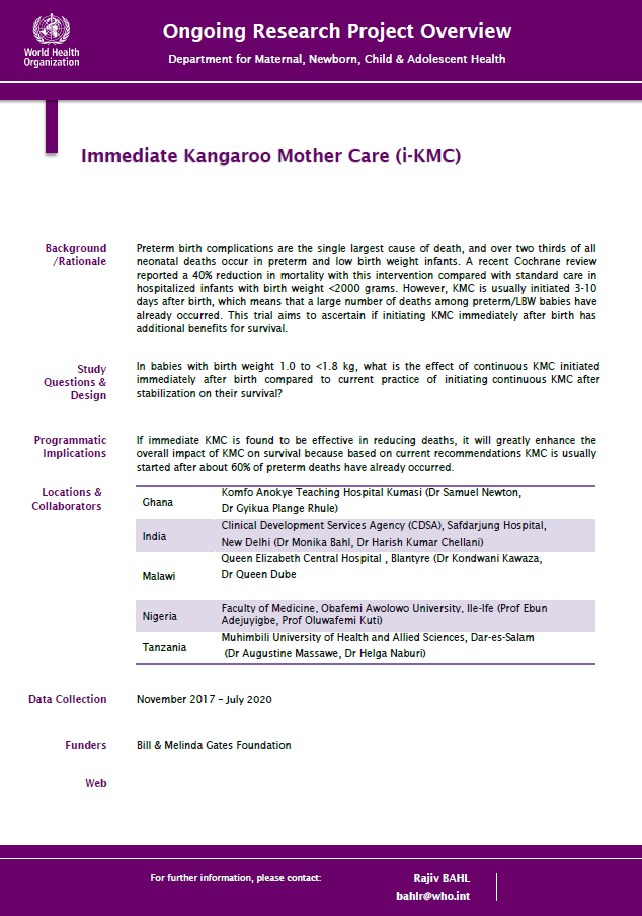 Immediate Kangaroo Mother Care (i-KMC)