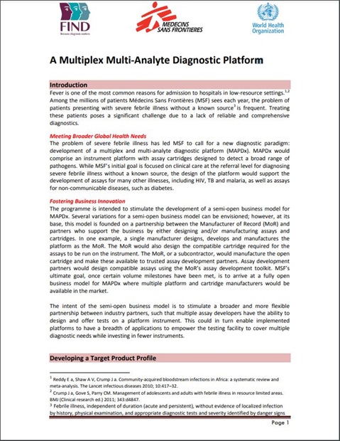 Target product profile (TPP) for a semi-open multiplex multi-analyte ...