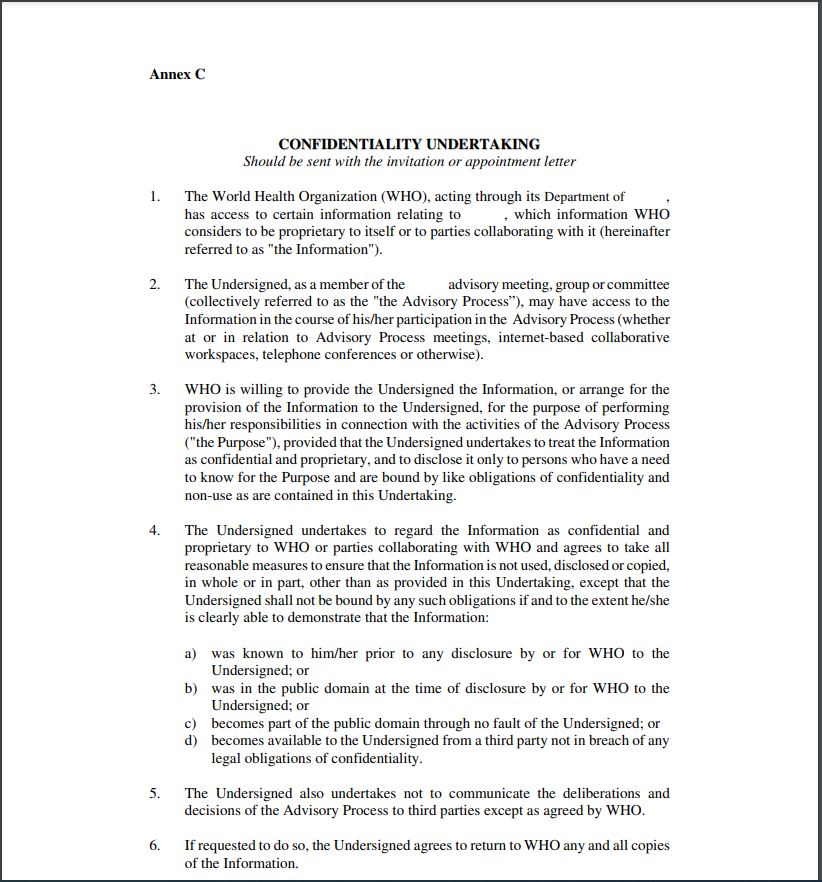 Confidentiality undertaking - Annex 2