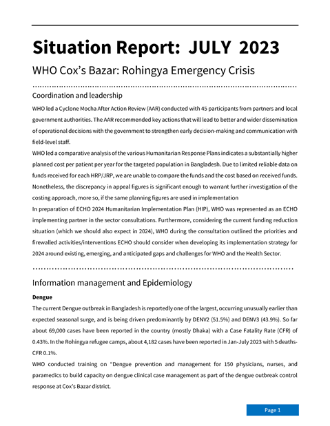 WHO Cox’s Bazar: Rohingya emergency crisis - Situation Report: July 2023