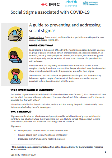 A guide to preventing and addressing social stigma associated with COVID-19