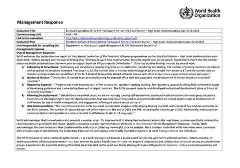 PIP Framework Partnership Contribution - Management Response - March 2018