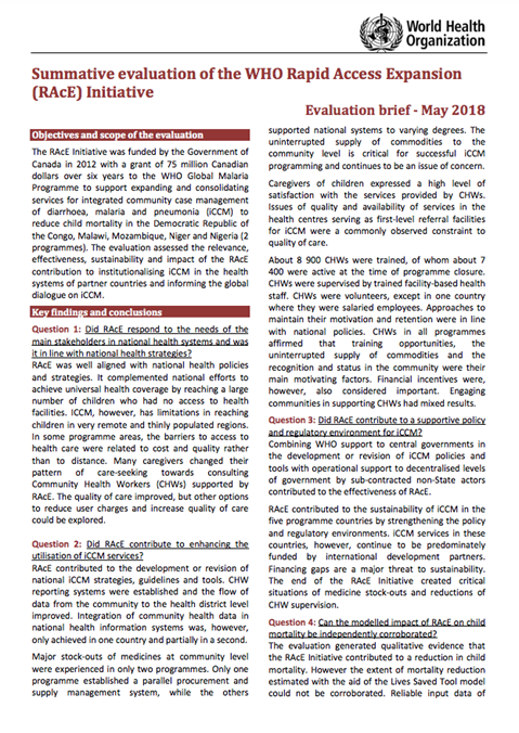 Summative evaluation of the WHO Rapid Access Expansion Initiative ...