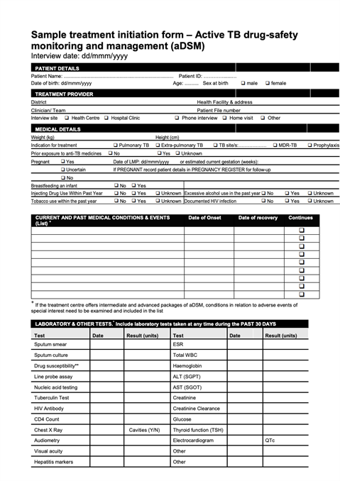 Sample treatment initiation form – Active TB drug-safety monitoring and ...