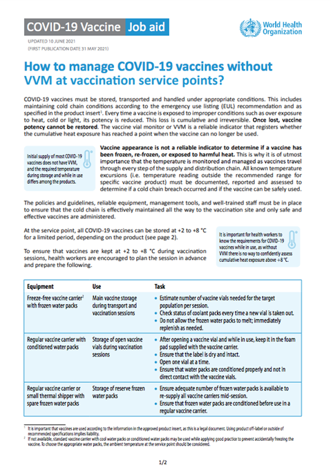 How to manage COVID-19 vaccines without VVM at vaccination service points?
