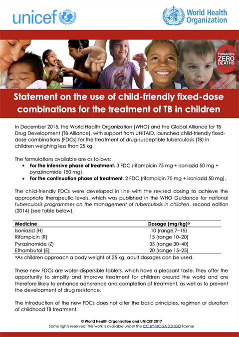 Statement on the use of child-friendly fixed-dose combinations for the ...