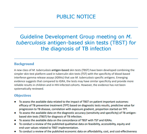 Guideline Development Group meeting on M. tuberculosis antigen-based ...