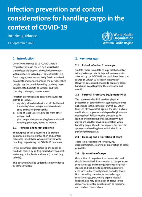 Infection prevention and control considerations for handling cargo in ...